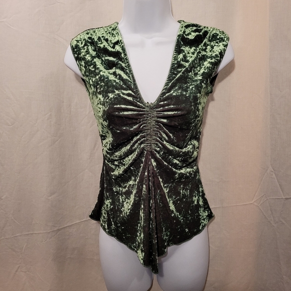Doki Geki | Tops | Doki Geki Green Velour Like Low Cut Top | Poshmark